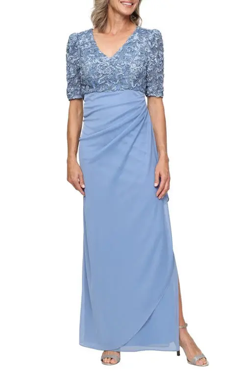 Alex Evenings Embellished Short Sleeve Empire Waist Gown - Skyblue