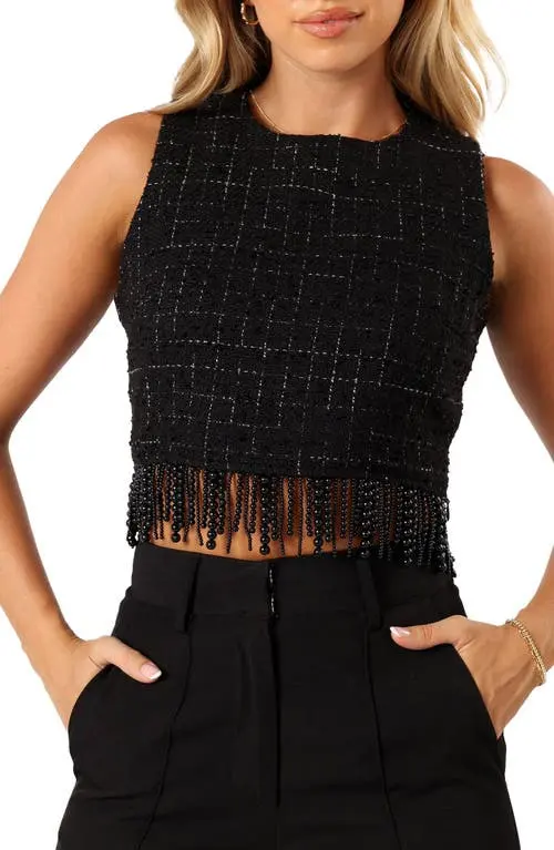 PETAL & PUP Milana Tweed Bead Fringe Sleeveless Top