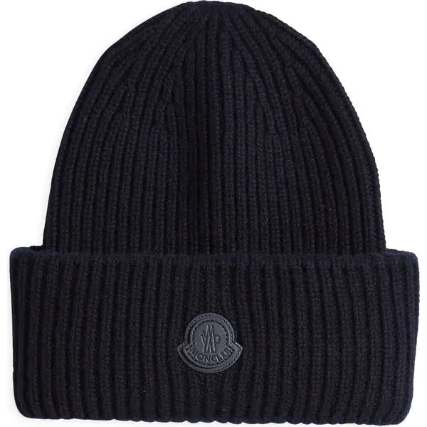 Moncler Logo Cashmere Beanie - Navy