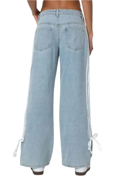 EDIKTED Ribbon Stripe Baggy Low Rise Jeans - Light-blue