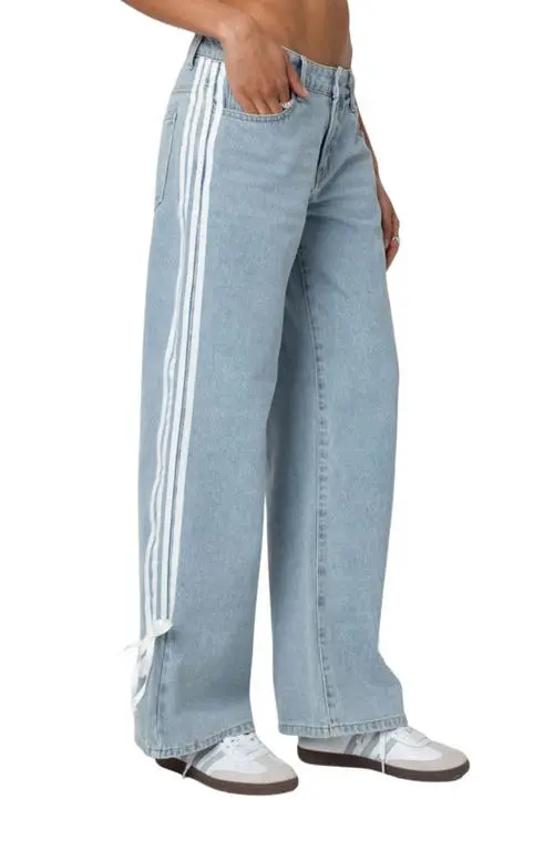 EDIKTED Ribbon Stripe Baggy Low Rise Jeans - Light-blue
