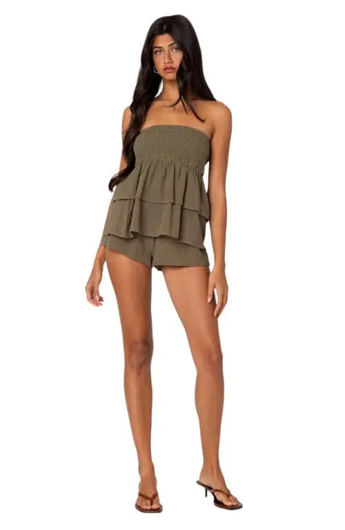 EDIKTED Harleigh Strapless Smocked Top