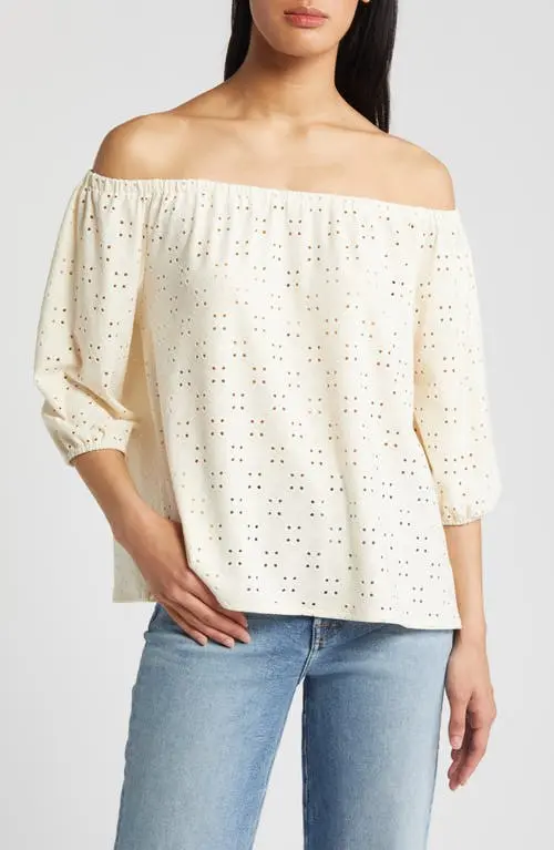 Loveappella Eyelet Off-the-shoulder Top - Cream