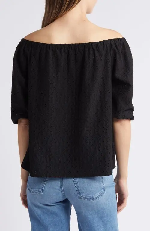 Loveappella Off The Shoulder Eyelet Top - Black