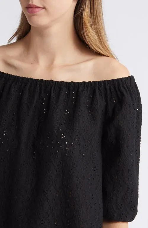 Loveappella Off The Shoulder Eyelet Top - Black
