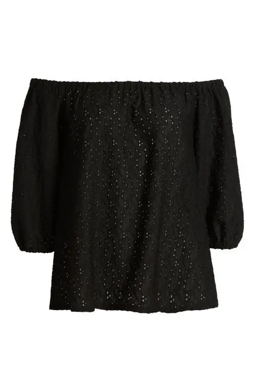 Loveappella Off The Shoulder Eyelet Top - Black
