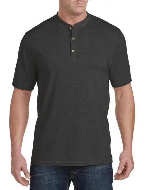 HARBOR BAY BY DXL Wicking Jersey Henley Shirt - Black