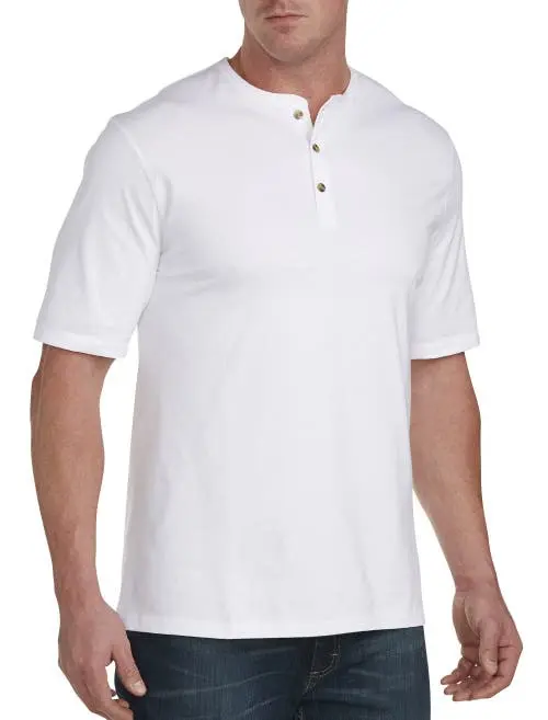 HARBOR BAY BY DXL Wicking Jersey Henley Shirt - White
