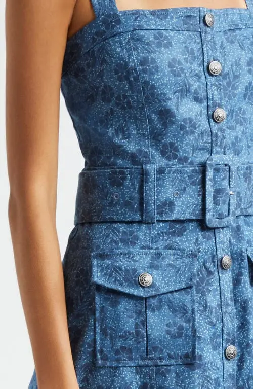 Cinq à Sept Vega Belted Sleeveless Fit & Flare Midi Dress - Indigo Multi
