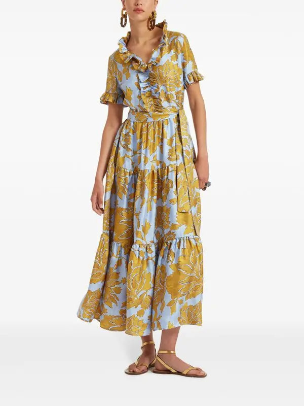 La DoubleJ Ruffle-trim Floral-print Dress - Yellow