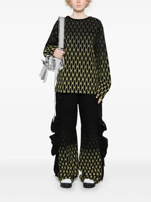 KUSIKOHC Geometric-print Cotton Cargo Trousers