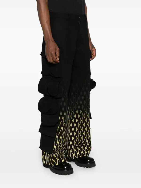 KUSIKOHC Geometric-print Cotton Cargo Trousers