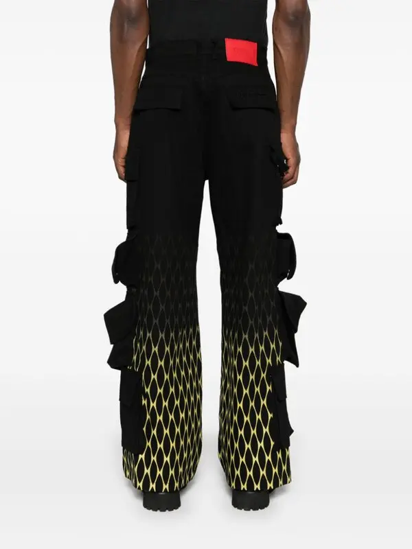 KUSIKOHC Geometric-print Cotton Cargo Trousers