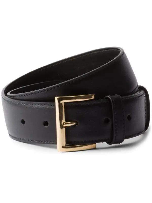 Prada Triangle-logo Leather Belt - Black