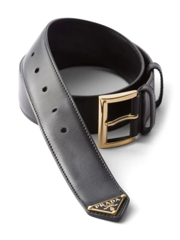 Prada Triangle-logo Leather Belt - Black