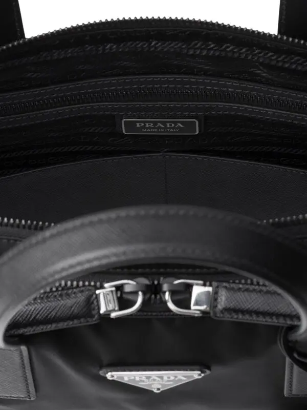 Prada Logo-Plaque Briefcase - Black | Editorialist