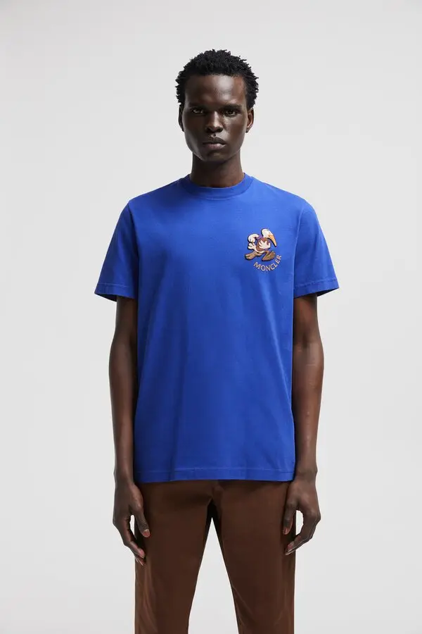 Moncler Embroidered Rugby Patch Cotton T-Shirt - Blue | Editorialist