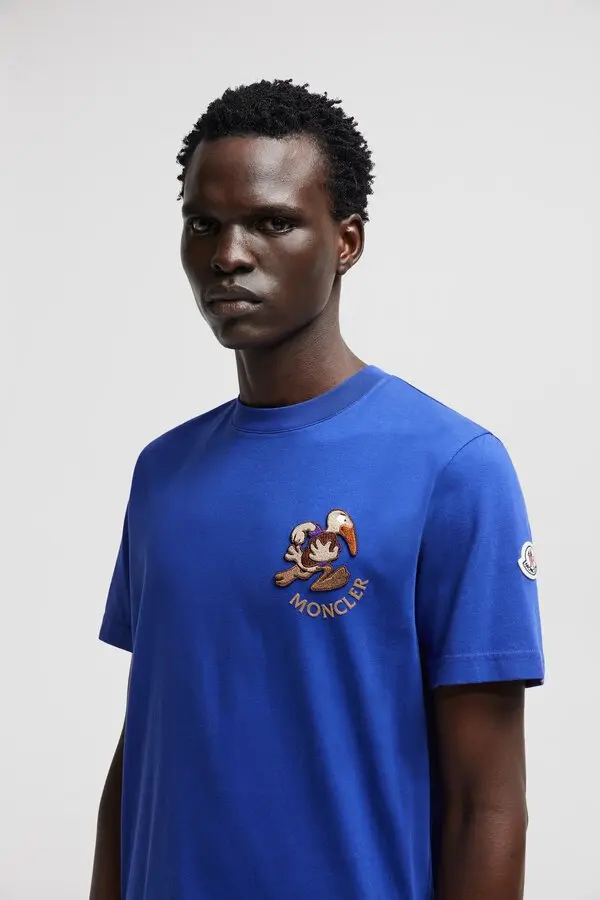Moncler Embroidered Rugby Patch Cotton T-Shirt - Blue | Editorialist