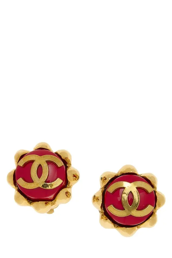 Chanel Cc Clip-on Earrings - Red