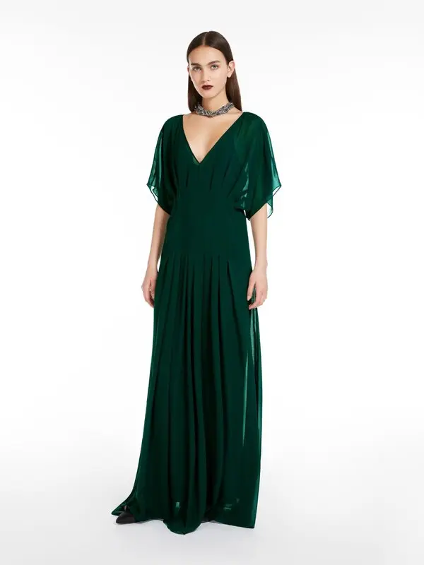 Max Mara Silk Georgette Dress - Dark Green | Editorialist