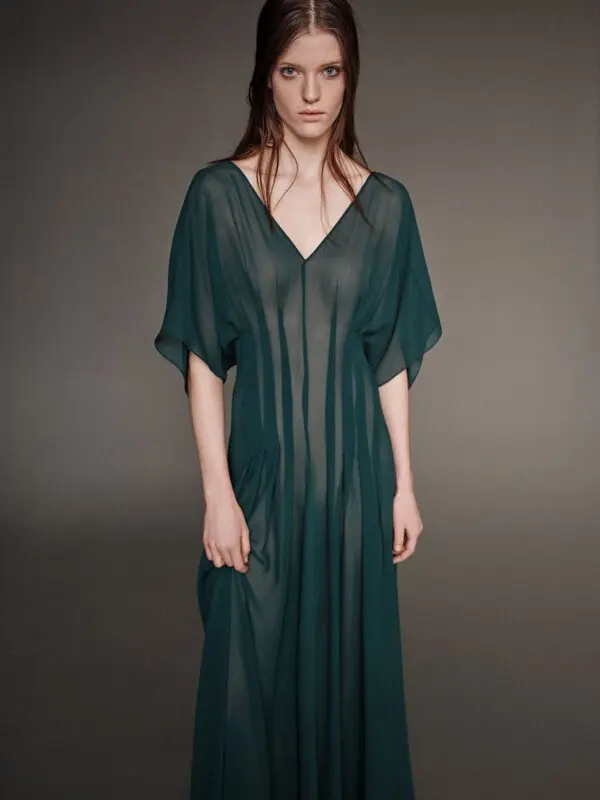 Max Mara Silk Georgette Dress - Dark Green | Editorialist