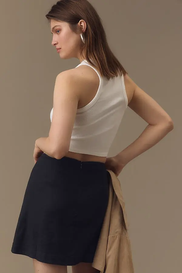 Maeve European Linen Stretch Side Slit Mini Skirt
