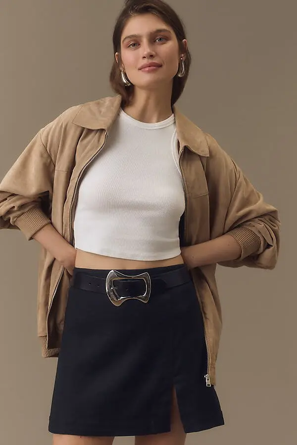 Maeve European Linen Stretch Side Slit Mini Skirt