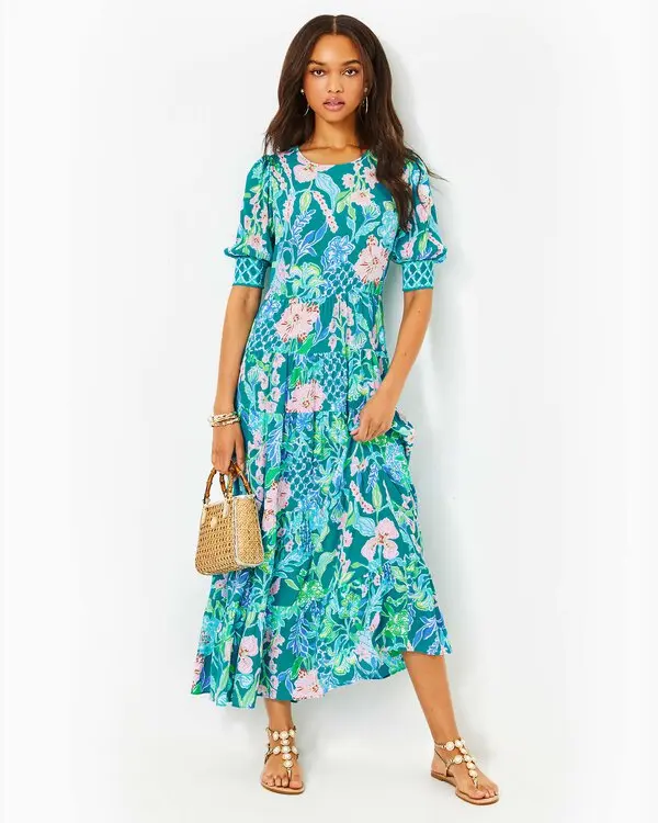 Lilly Pulitzer Ameilia Elbow Sleeve Midi Dress - Multi Hot On The Vine  Engineered Woven Dress | Editorialist