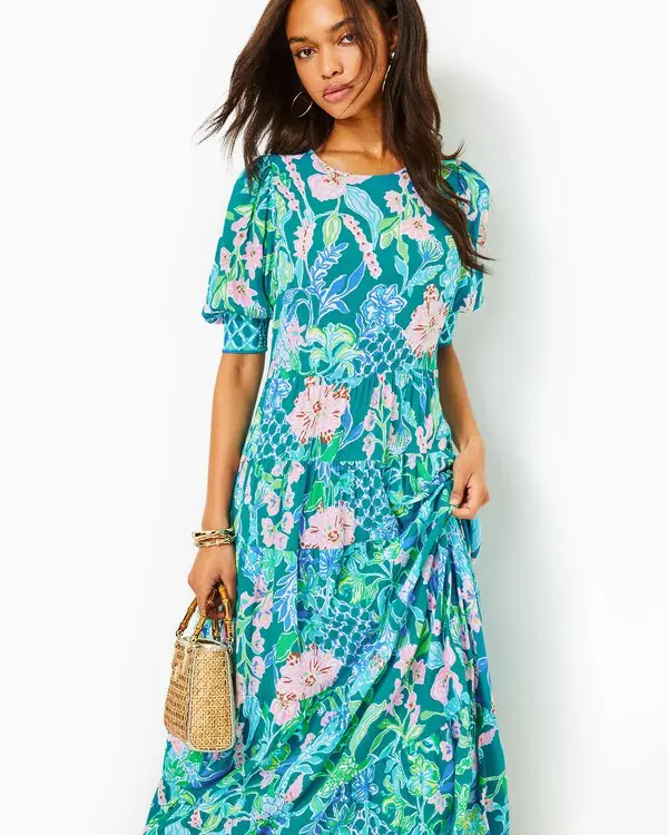 Lilly Pulitzer Ameilia Elbow Sleeve Midi Dress - Multi Hot On The Vine  Engineered Woven Dress | Editorialist
