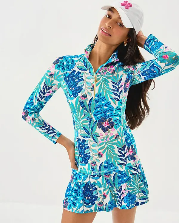 LILLY PULITZER Upf 50+ Luxletic Justine Pullover - Breezy Aqua Best Fronds Forever