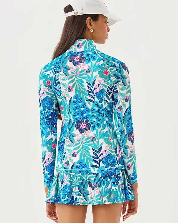 LILLY PULITZER Upf 50+ Luxletic Justine Pullover - Breezy Aqua Best Fronds Forever