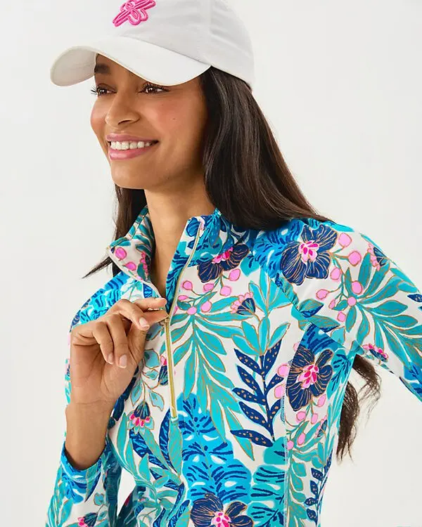 LILLY PULITZER Upf 50+ Luxletic Justine Pullover - Breezy Aqua Best Fronds Forever