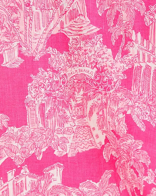 LILLY PULITZER Sea View Linen Button-down Shirt - Roxie Pink Pb Anniversary Toile