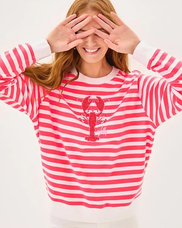 Lilly Pulitzer® Relaxed Cotton Sweatshirt - Cane Coral So Clawsome Embroidered Sweatshirt