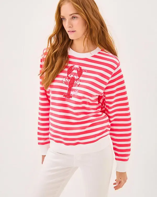Lilly Pulitzer® Relaxed Cotton Sweatshirt - Cane Coral So Clawsome Embroidered Sweatshirt