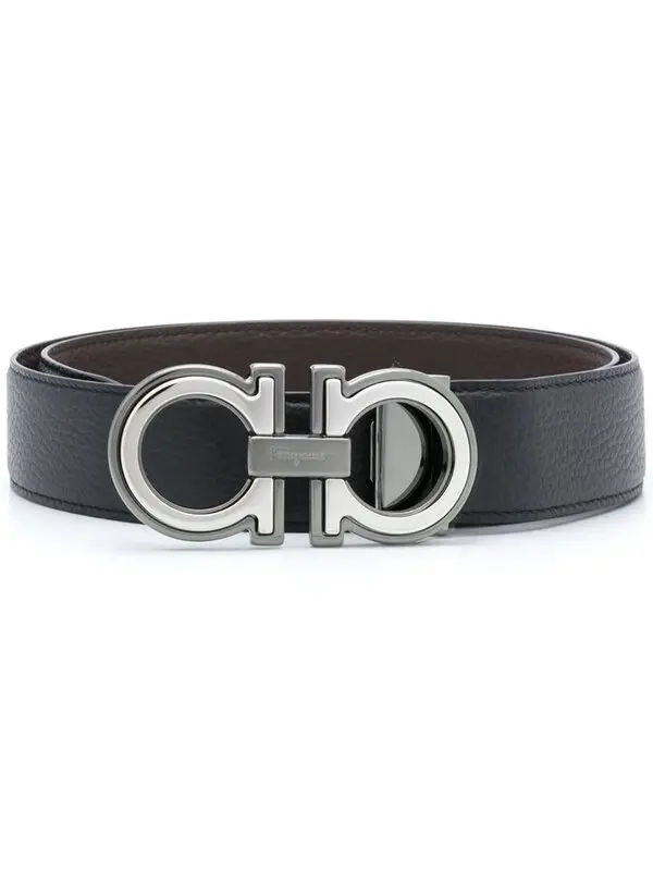 FERRAGAMO Grained Leather Reversible Gancini Belt - Black