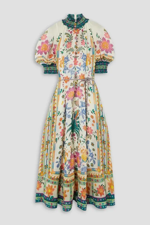 Zimmermann Ginger Swing Belted Floral-print Ramie-voile Maxi Dress