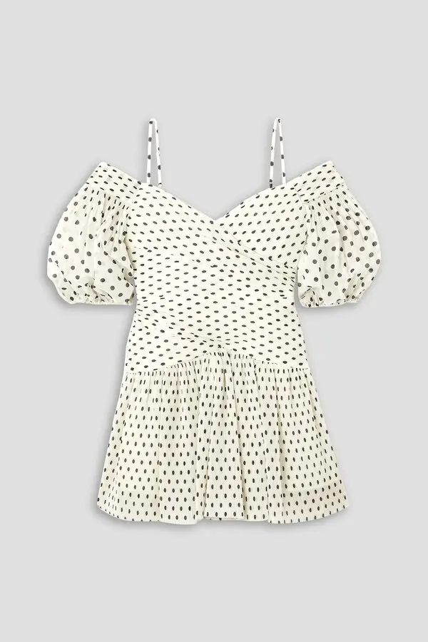 Zimmermann Cold-shoulder Polka-dot Plissé Chiffon Mini Dress - Ivory
