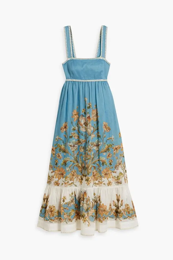 Zimmermann Tiered Floral-print Ramie Midi Dress