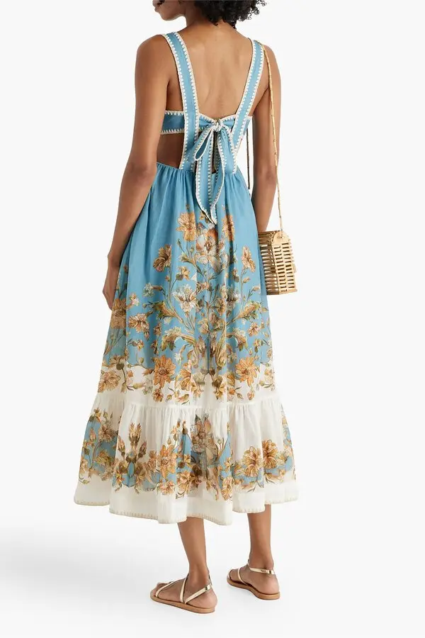 Zimmermann Tiered Floral-print Ramie Midi Dress