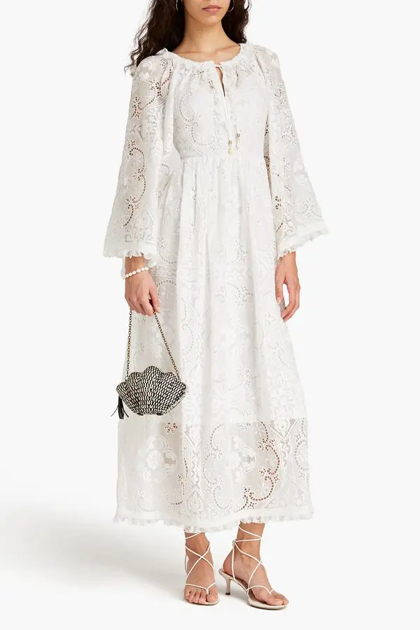 Zimmermann Laurel Lace-Trimmed Shell-Embellished Broderie Anglaise Voile  Midi Dress In White - 80% Off | Editorialist