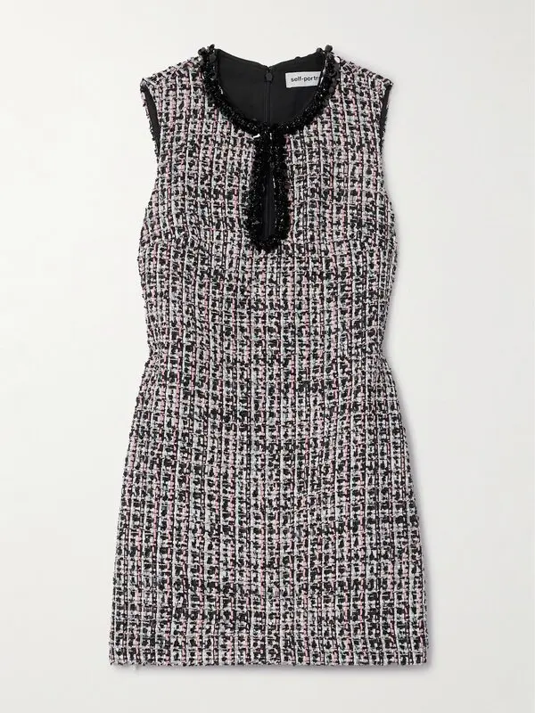 SELF-PORTRAIT Sequin-embellished Bouclé-tweed Mini Dress