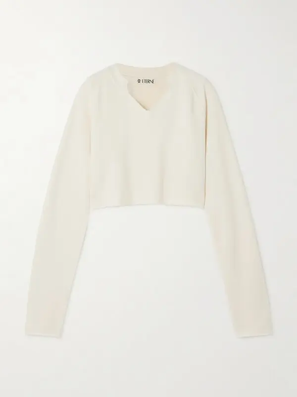 Eterne Cropped Embroidered Cotton-blend Terry Sweater