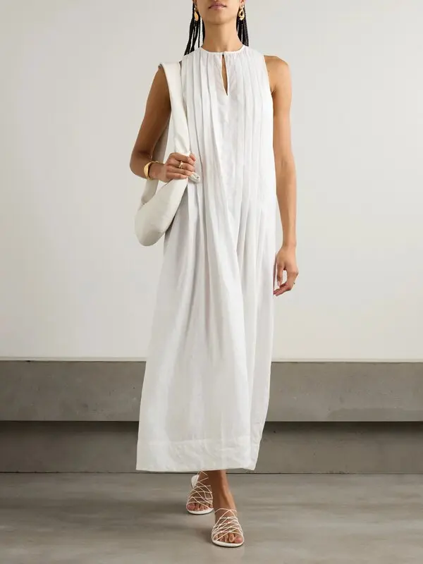 Bondi Born Nikko Pleated Organic Linen Maxi Dress
