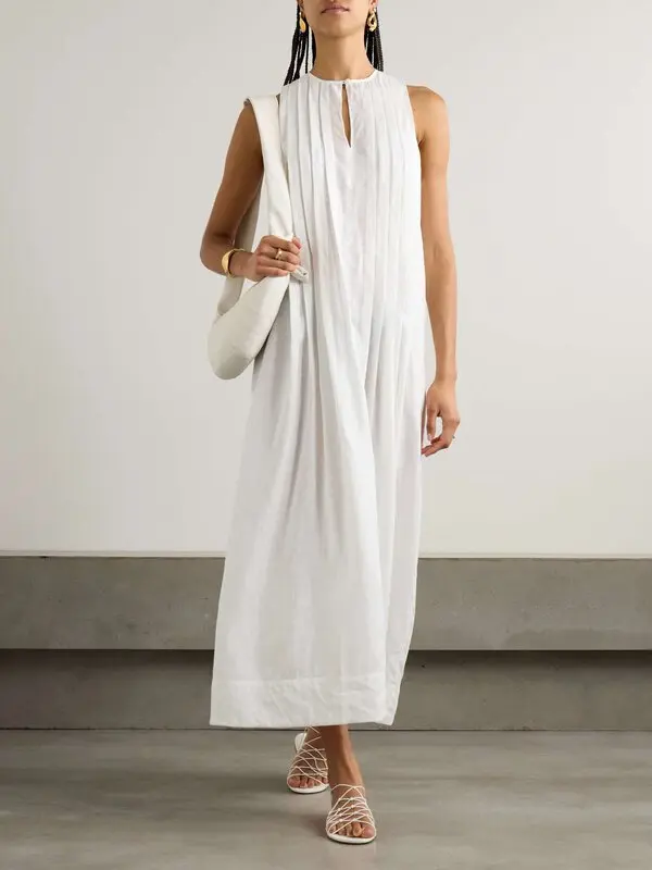 Bondi Born Nikko Pleated Organic Linen Maxi Dress