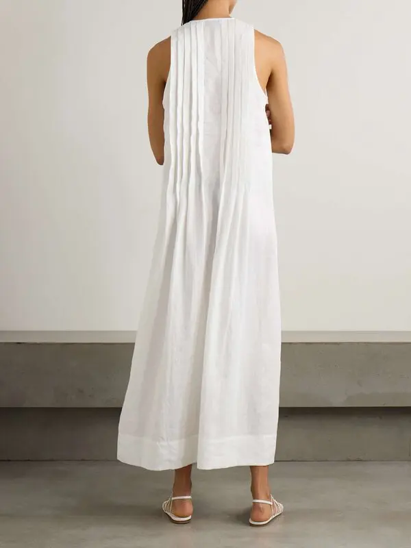 Bondi Born Nikko Pleated Organic Linen Maxi Dress
