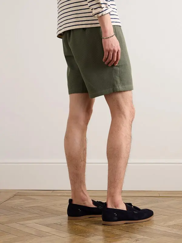 Mr P. Straight-leg Waffle-knit Organic Cotton Drawstring Shorts