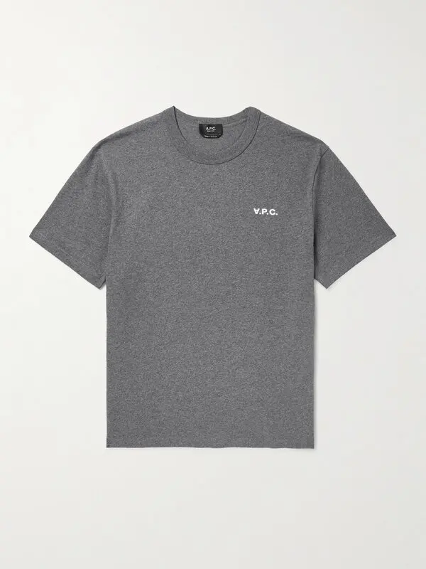 A.p.c. Logo-flocked Cotton-jersey T-shirt - Gray