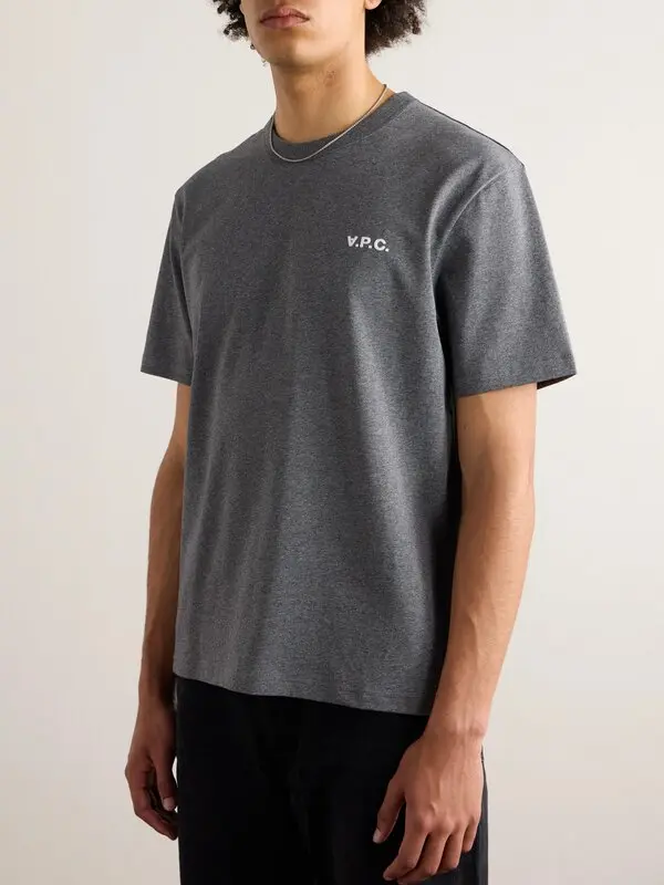 A.p.c. Logo-flocked Cotton-jersey T-shirt - Gray
