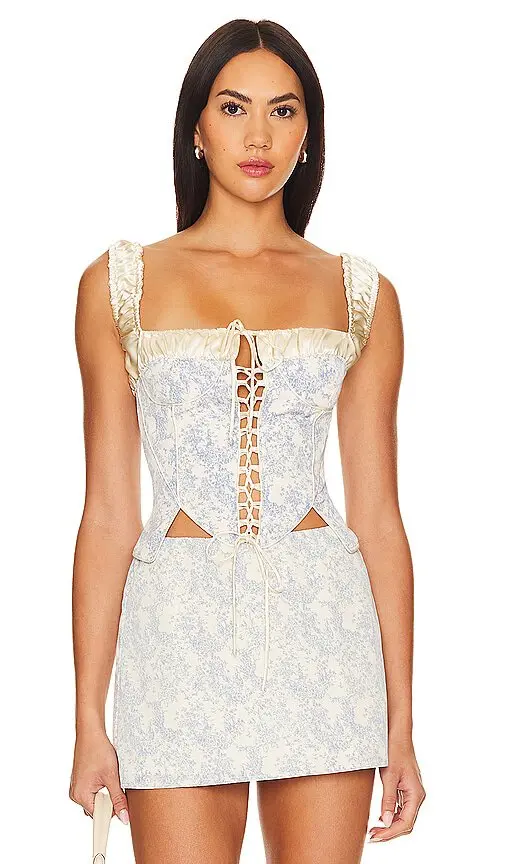 FAIT PAR FOUTCH Angelina Corset In Baby Blue - Blue Toile